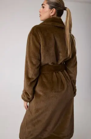 MARCIANO Monique Faux Fur Belted Coat