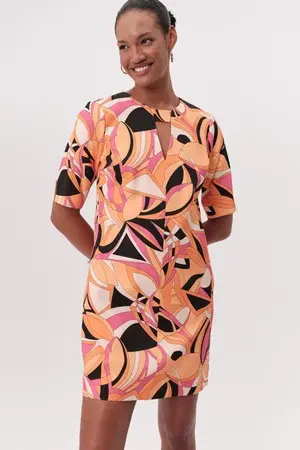 EXQUISE Short Sleeve Cut Out Mini Printed Dress - Multicolor
