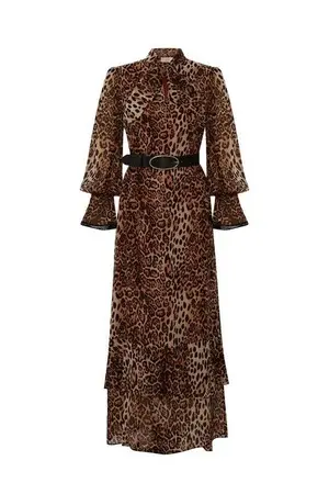 EXQUISE Leopard Print Pocketed Relaxed Midi Dress