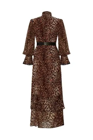 EXQUISE Leopard Print Pocketed Relaxed Midi Dress