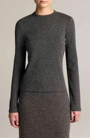 Vince Houndstooth Crewneck Top - Medium Heather Grey Combo