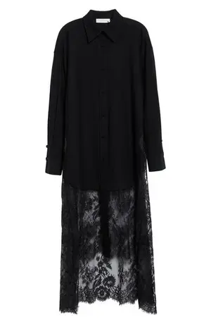 Zimmermann Valiant Lace Trim Longline Stretch Wool Button-up Shirt