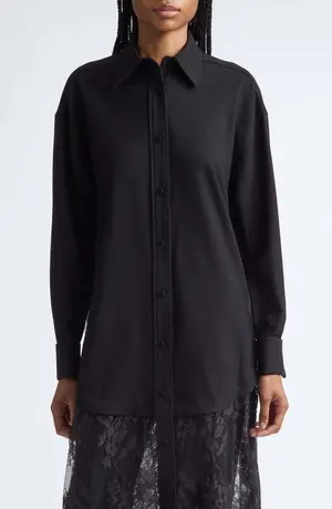 Zimmermann Valiant Lace Trim Longline Stretch Wool Button-up Shirt - Black