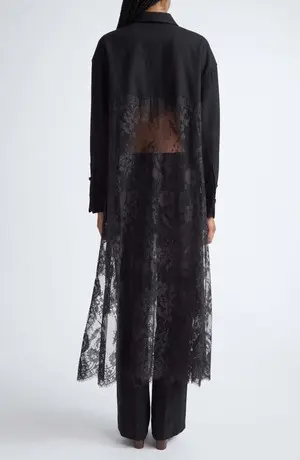 Zimmermann Valiant Lace Trim Longline Stretch Wool Button-up Shirt