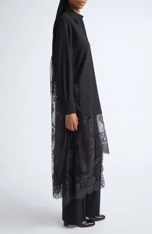 Zimmermann Valiant Lace Trim Longline Stretch Wool Button-up Shirt