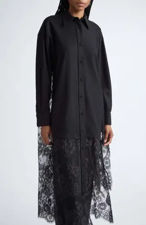 Zimmermann Valiant Lace Trim Longline Stretch Wool Button-up Shirt