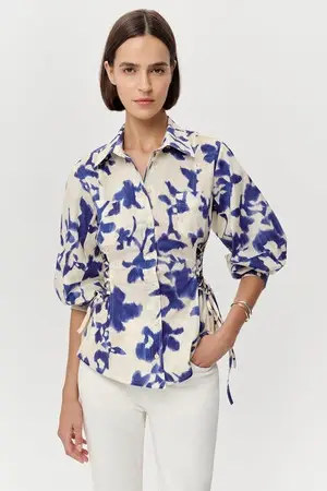 EXQUISE Ambrosina Collar Puff Sleeve Shirt - Multi Color