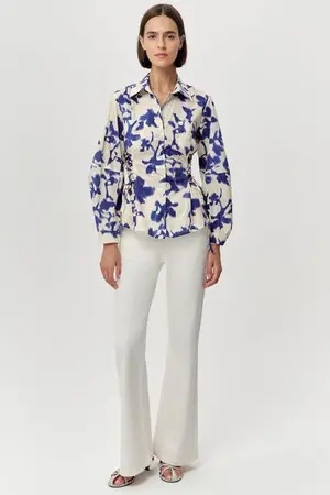 EXQUISE Ambrosina Collar Puff Sleeve Shirt