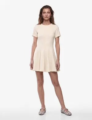 Koton Floral Textured Mini Flared Dress - Ecru