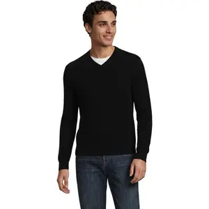 LANDS' END Fine Gauge Cashmere V-neck Sweater - Black