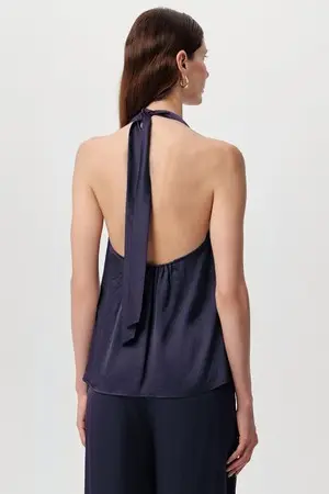 EXQUISE Tasha Cowl Neck Halter Tie Satin Blouse