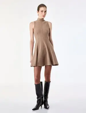Koton High Neck Flared Mini Dress - Camel
