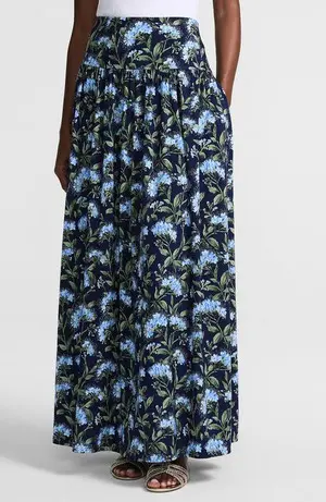 LANDS' END Silky Knit Maxi Skirt - Deep Sea/blue Hydrangea