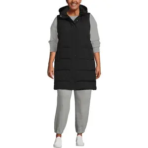 LANDS' END Wide Channel 600 Down Puffer Long Vest - Black
