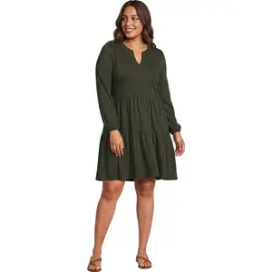 LANDS' END Cotton Jersey Tiered Mini Dress - Forest Moss