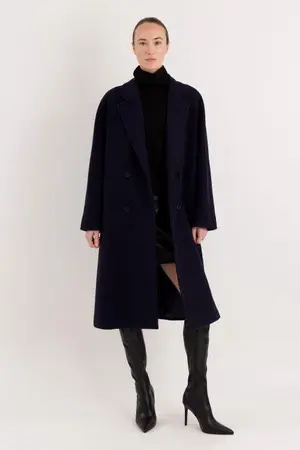 OROLAY Maxi Classic Wool Coat Navy