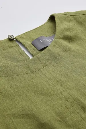 EXQUISE Almira Crew Neck Linen Blouse - Khaki