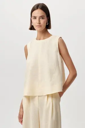 EXQUISE Almira Crew Neck Linen Blouse - Yellow