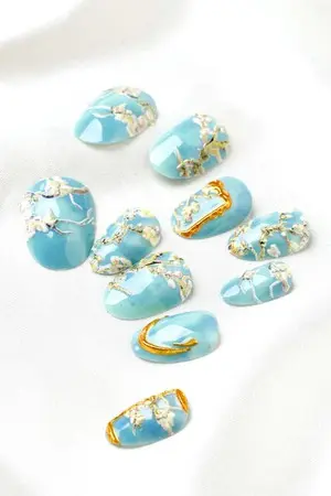 NEVER HAVE I EVER SHOP Van Gogh Almond Blossom Short Oval Press On Nails