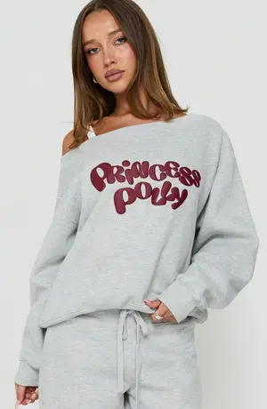 Princess Polly Aaleah Off Shoulder Graphic Sweatshirt