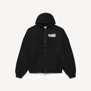 Balenciaga Silver Tape Back Large Zip-up Hoodie - Black