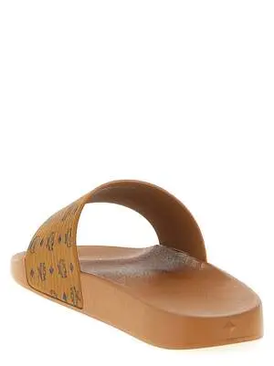 Mcm All-over Monogram Slides - Brown