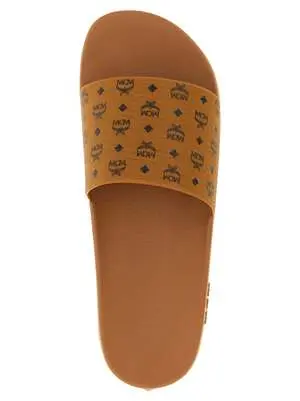 Mcm All-over Monogram Slides - Brown