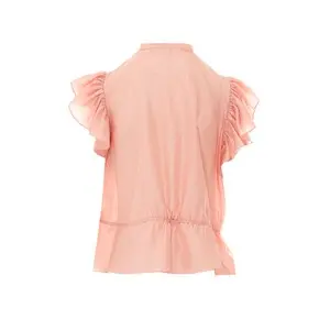 Chloé Short-sleeve Ruffle Top In Washed Silk Habotai & Lace - Pink