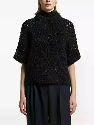 Peserico Crochet-knit Short-sleeve Sweater - Blue