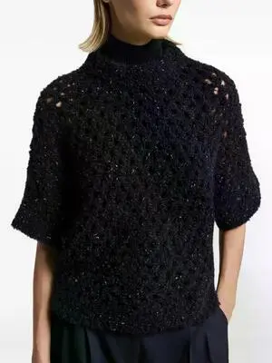 Peserico Crochet-knit Short-sleeve Sweater