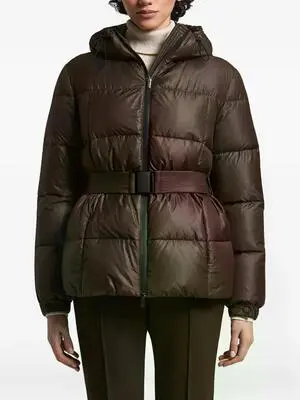 Peserico Belted Hooded Puffer Jacket - Brown