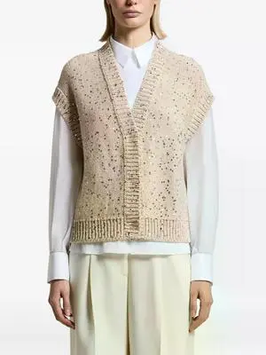 Peserico Sequin-embellished V-neck Cardigan - Neutrals