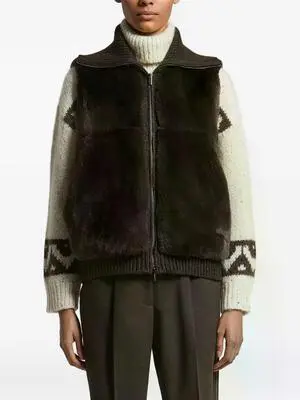 Peserico Faux-fur Panelled Sleeveless Zip-up Cardigan - Brown