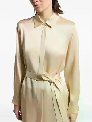 Peserico Belted Satin-finish Shirt Maxi Dress