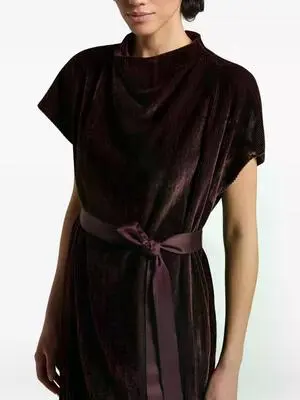 Peserico Belted Ribbed-velvet Midi Dress - Red