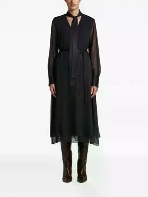 Peserico Tie-neck Belted Midi Dress - Blue