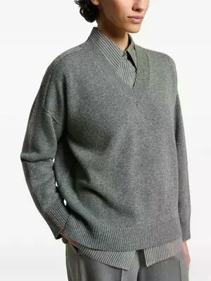Peserico V-neck Drop-shoulder Sweater - Grey