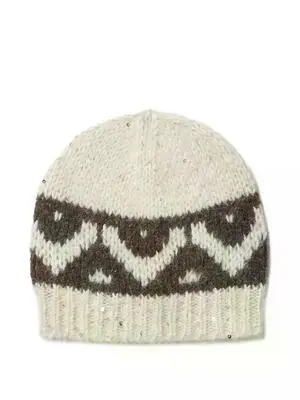 Peserico Sequin-embellished Jacquard-knit Beanie Hat - Neutrals