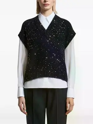 Peserico Sequin-embellished V-neck Sweater - Blue