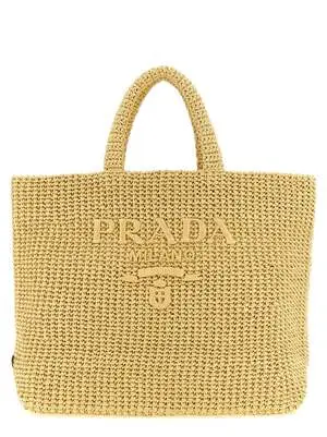 Prada Crochet Raffia Shopping Bag - Cream