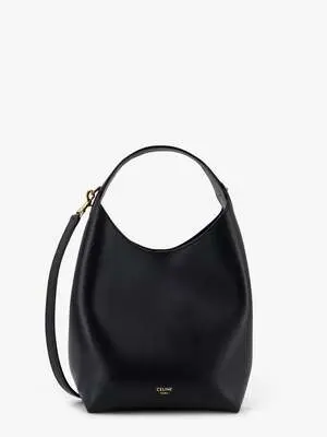 Celine Celine Women Leather Shoulder Bag With Logo Lettering On The Bottom Black