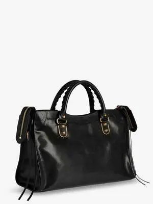 Balenciaga Le City Uptown Leather Handbag With Stud Detail - Black