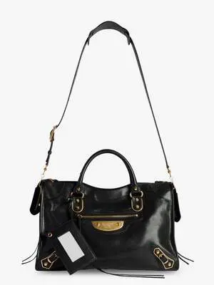 Balenciaga Le City Uptown Leather Handbag With Stud Detail - Black