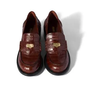 Miu Miu Crocodile-effect Embossed Leather Loafers