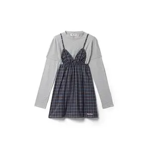 Miu Miu Plaid And Jersey Mini-dress - Blue/cocoa Brown