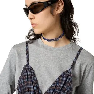 Miu Miu Plaid And Jersey Mini-dress