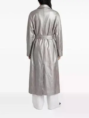 Brunello Cucinelli Belted Metallic Leather Coat