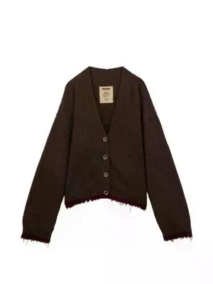 UMA WANG Distressed-effect Rib-trimmed Cardigan - Brown