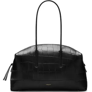 DEMELLIER The Stockholm Croc Embossed Leather Shoulder Bag - Black