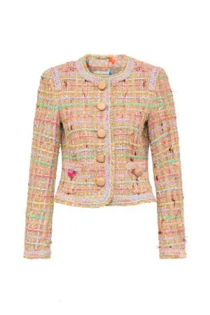 MAISON COMMON Tweed Jacket With Trim And Fringes - Sand/multicolour